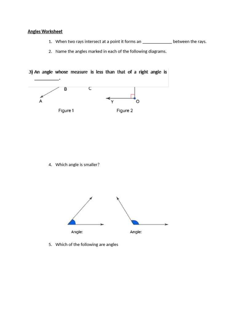 Angles Worksheet for Students | PDF