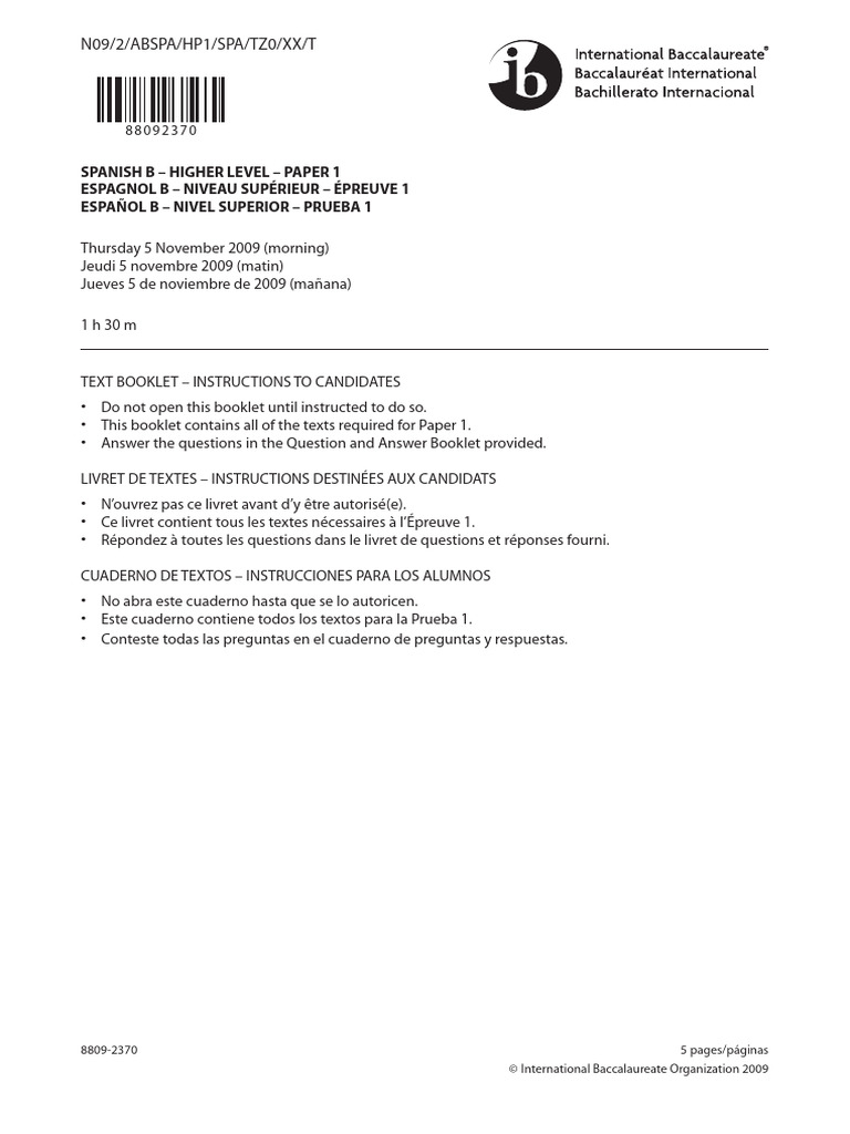Spanish B Paper 1 Text Booklet HL | PDF | Familia | Divorcio