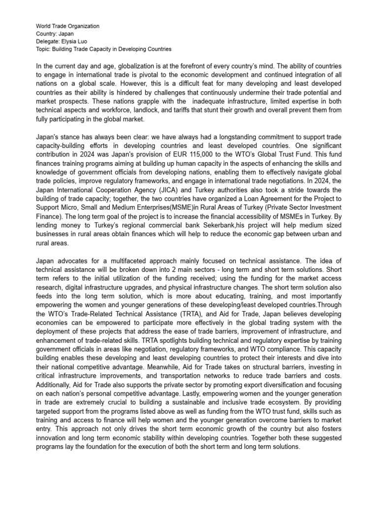 Topic - Building Trade Capacity in Developing Countries - Japan WTO ...