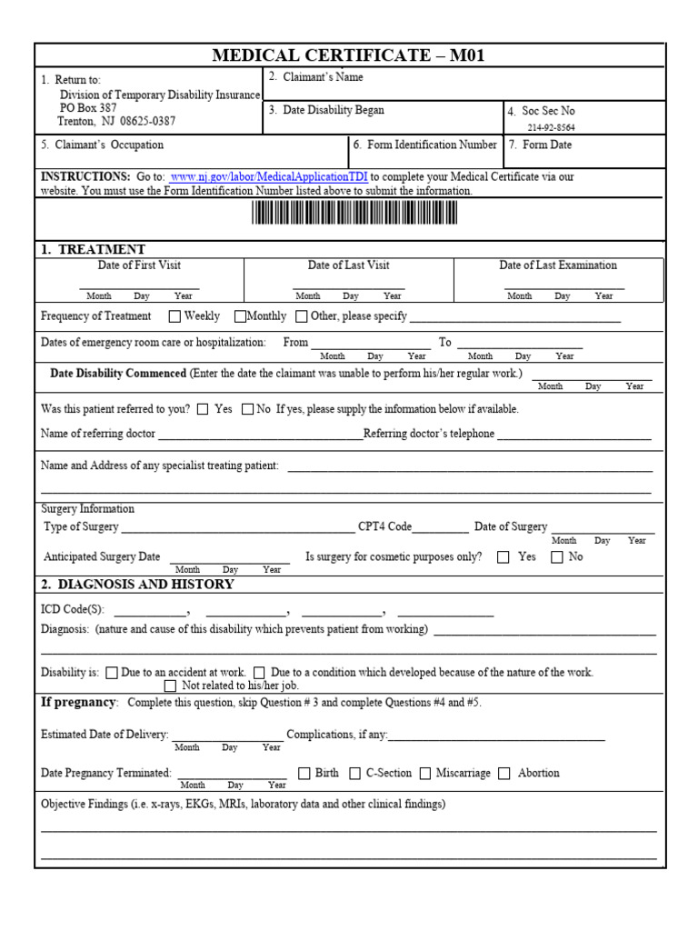 NJ Medical Certificate M-01 Instructions | PDF | Health Care | Medicine