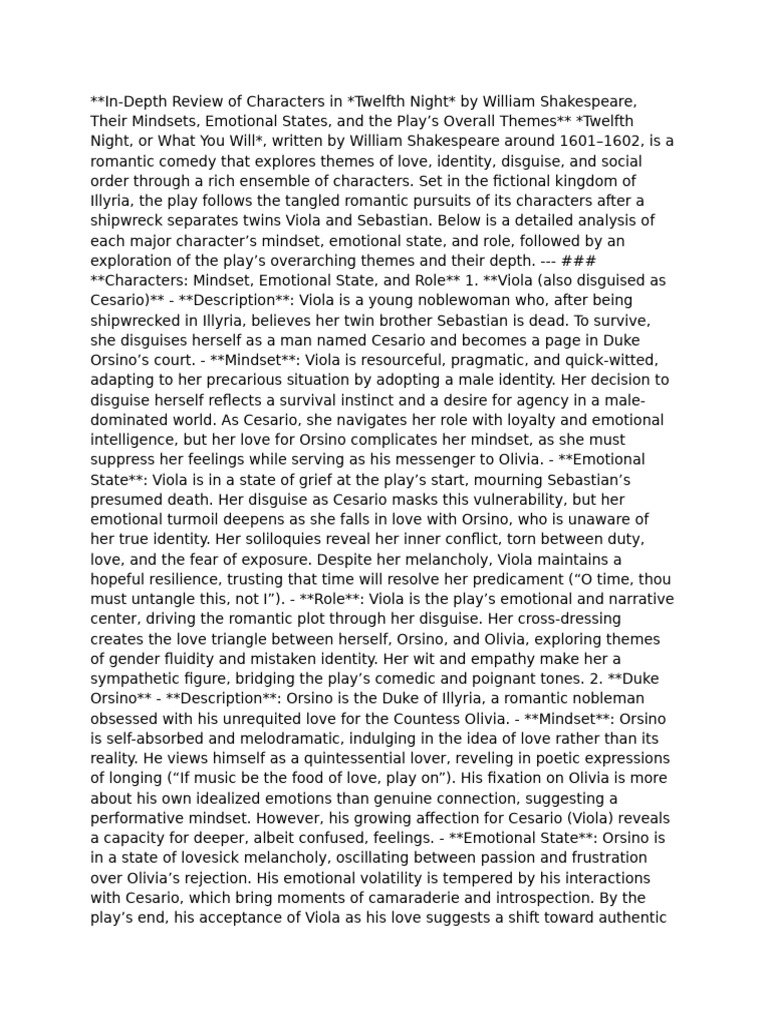 Character Analysis in Twelfth Night | PDF | Twelfth Night