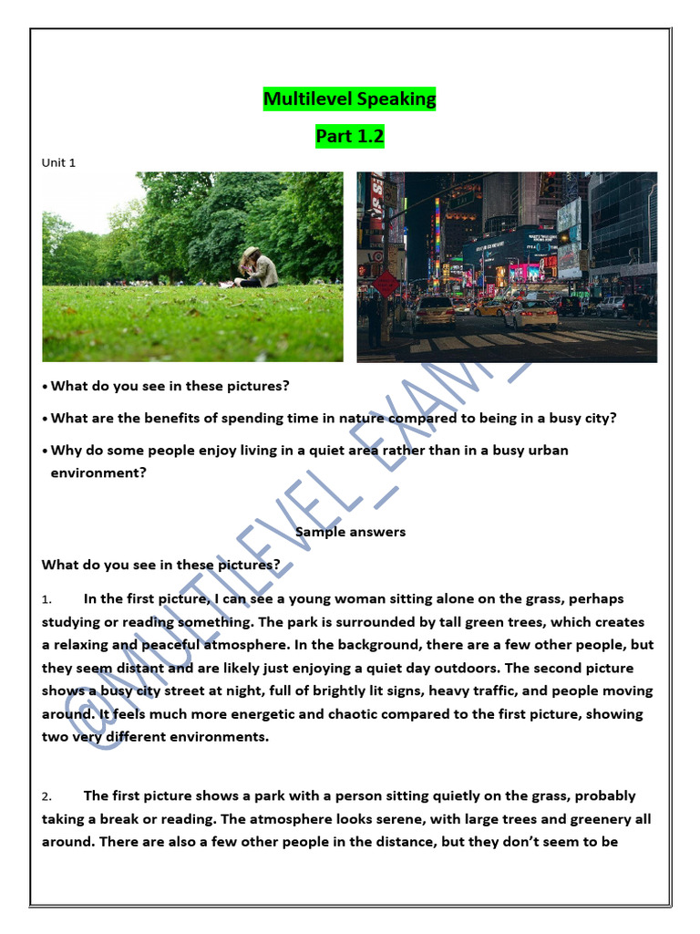 Multilevel Speaking Mock Test Examples | PDF | Fast Food | Pet
