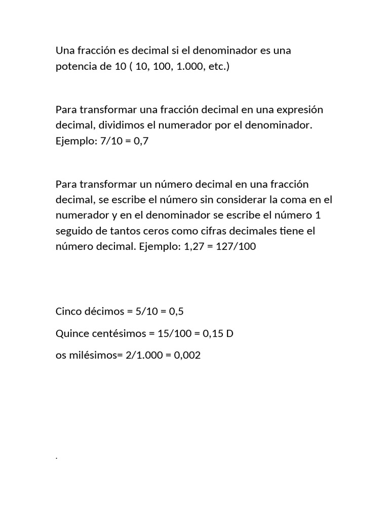 Una Fracción Es Decimal Si El Denominador Es Una Potencia de 10 | PDF