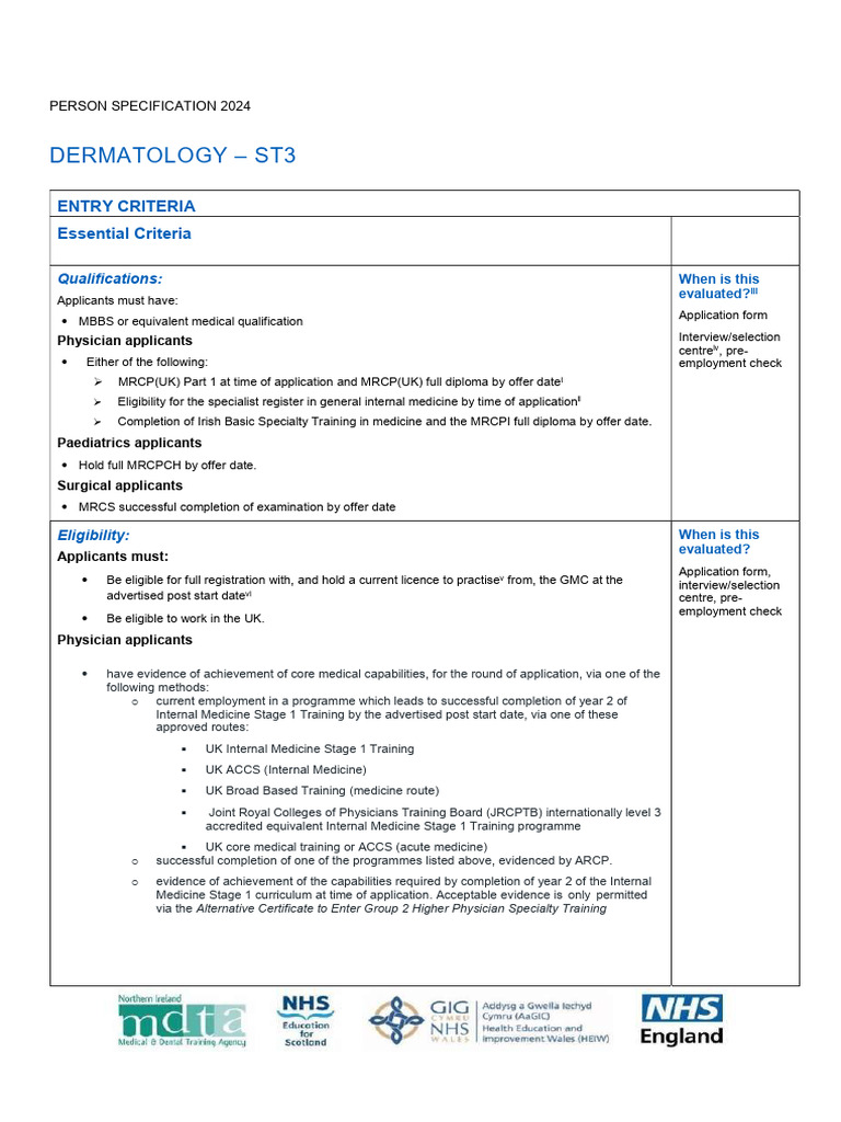 NES Person Spec | PDF | Internal Medicine | Medicine