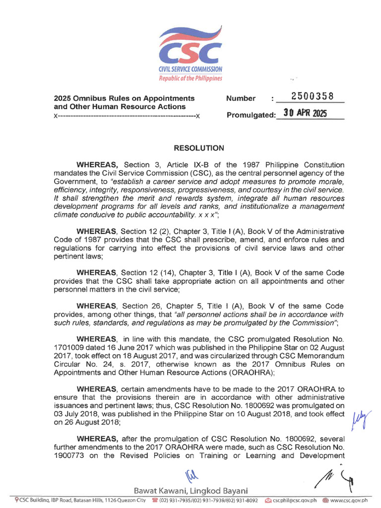 CSC Resolution No. 2500358 Oraohra | PDF