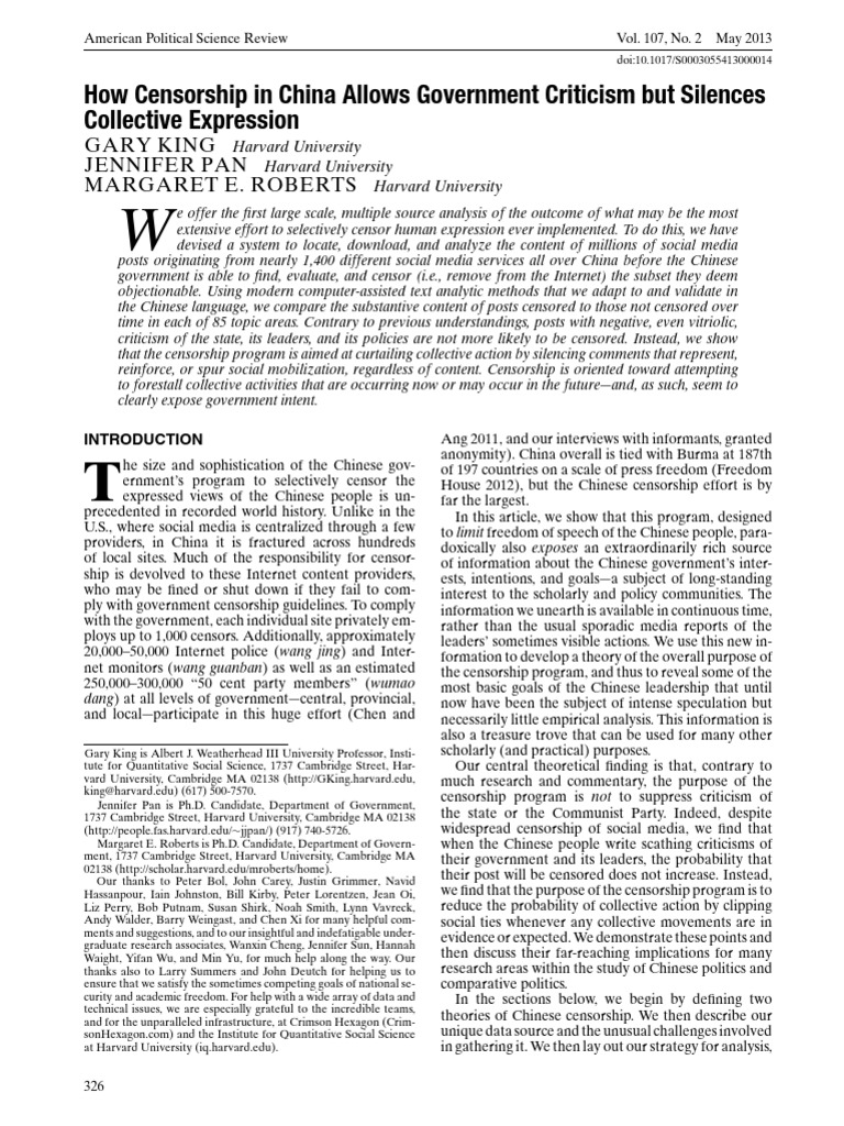 Censorship in China: Criticism vs. Collective Action | PDF | Censorship ...