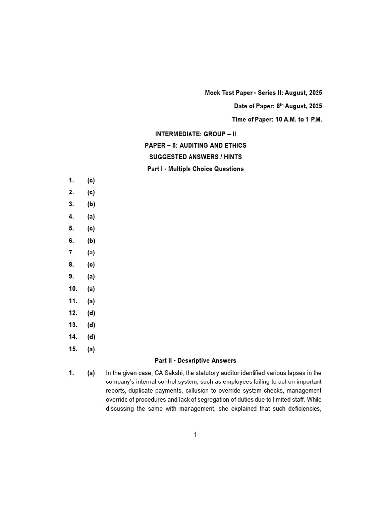 Ca Inter Auditing and Ethics MTP Answers September 2025 Series 2 | PDF | Audit | Auditor's Report