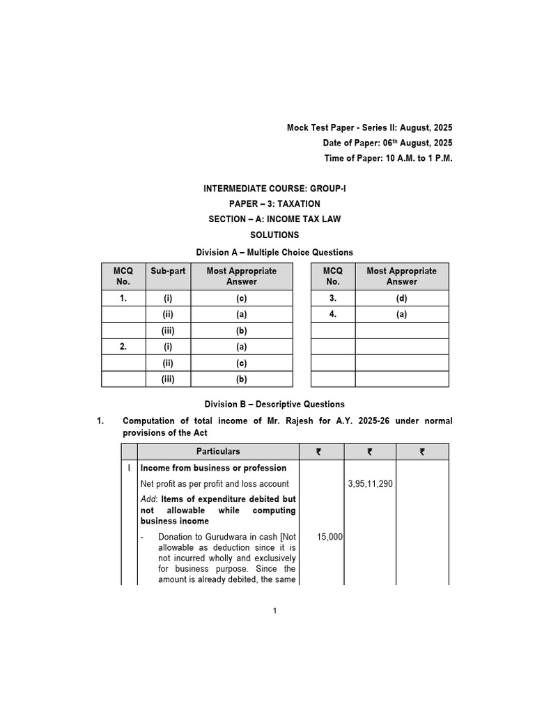 Ca Inter Taxation MTP Answers September 2025 Series 2 | PDF | Tax Deduction | Capital Gains Tax