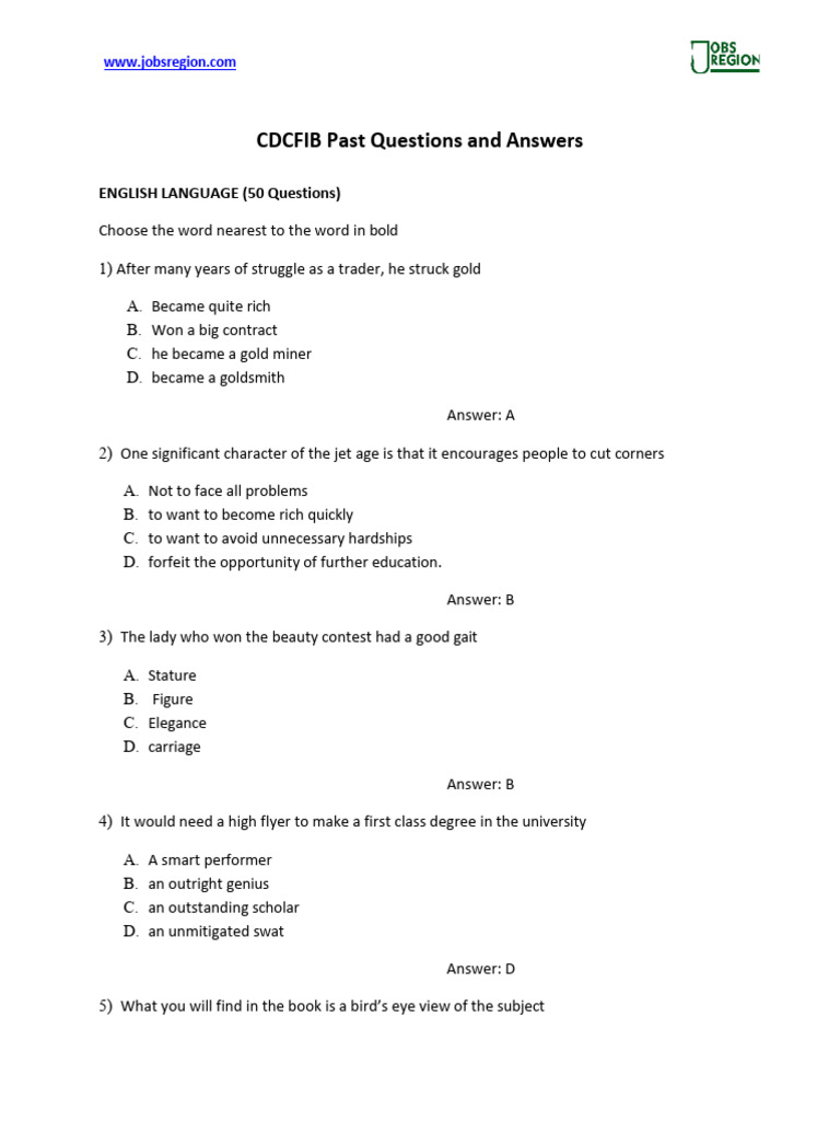 CDCFIB Past Questions and Answers | PDF | Odds | Nigeria