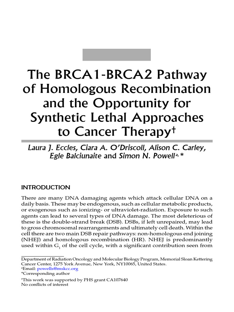 Cap 14 The BRCA1-BRCA2 Pathway of Homologous Recombination | PDF | Dna ...