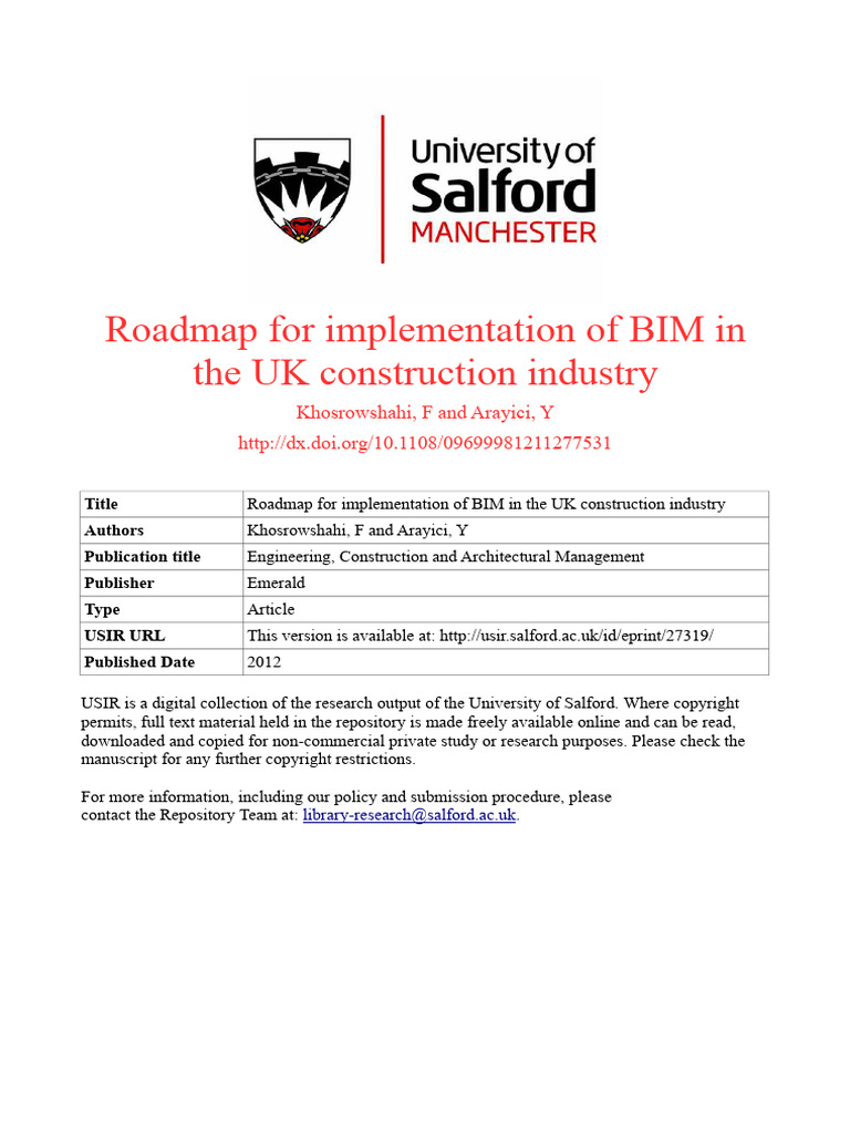 Roadmap For Implementation of Bim in The Uk Construction 2rvagey12n ...