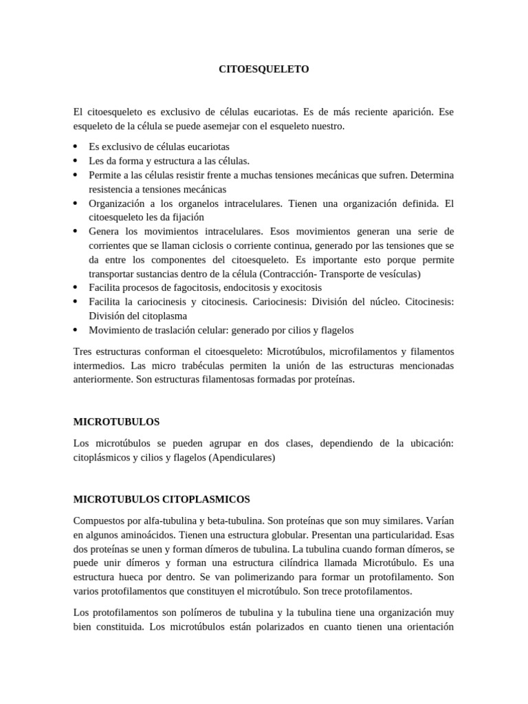 Estructura y Función del Citoesqueleto | PDF | Microtúbulos | Citoesqueleto