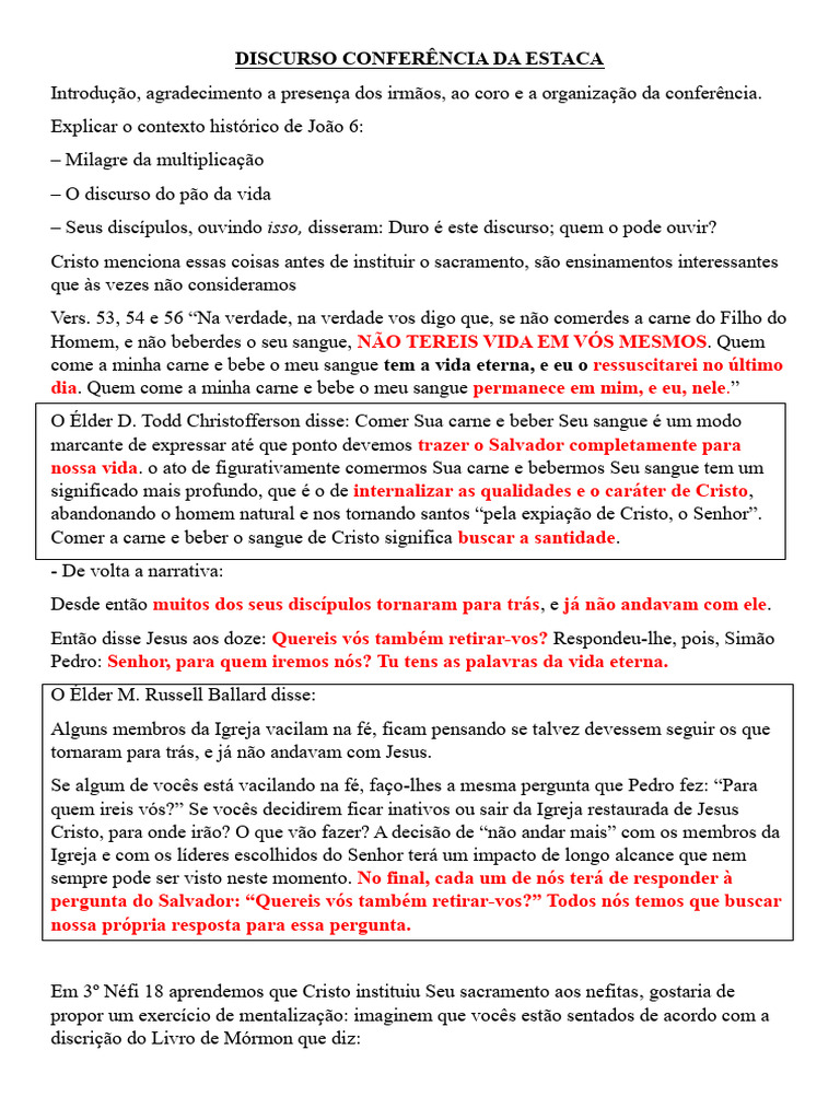 Discurso Conferência Da Estaca | PDF | Jesus | São Pedro