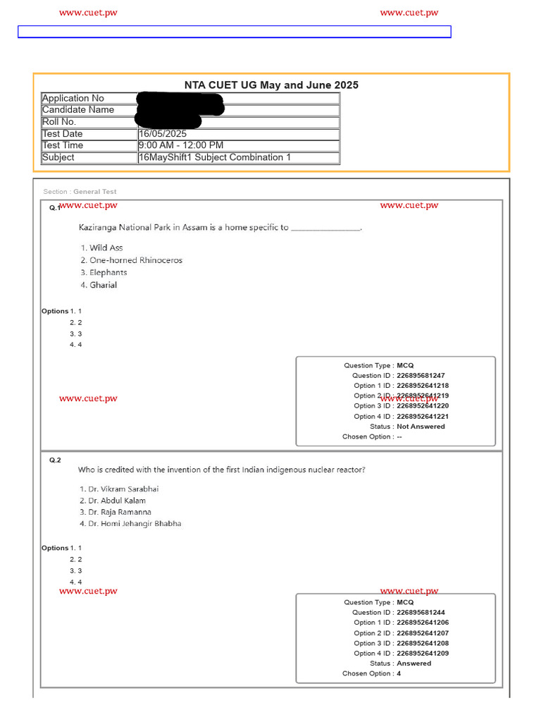 2025 General Test 16 May Shift 1 | PDF | Student Assessment And ...