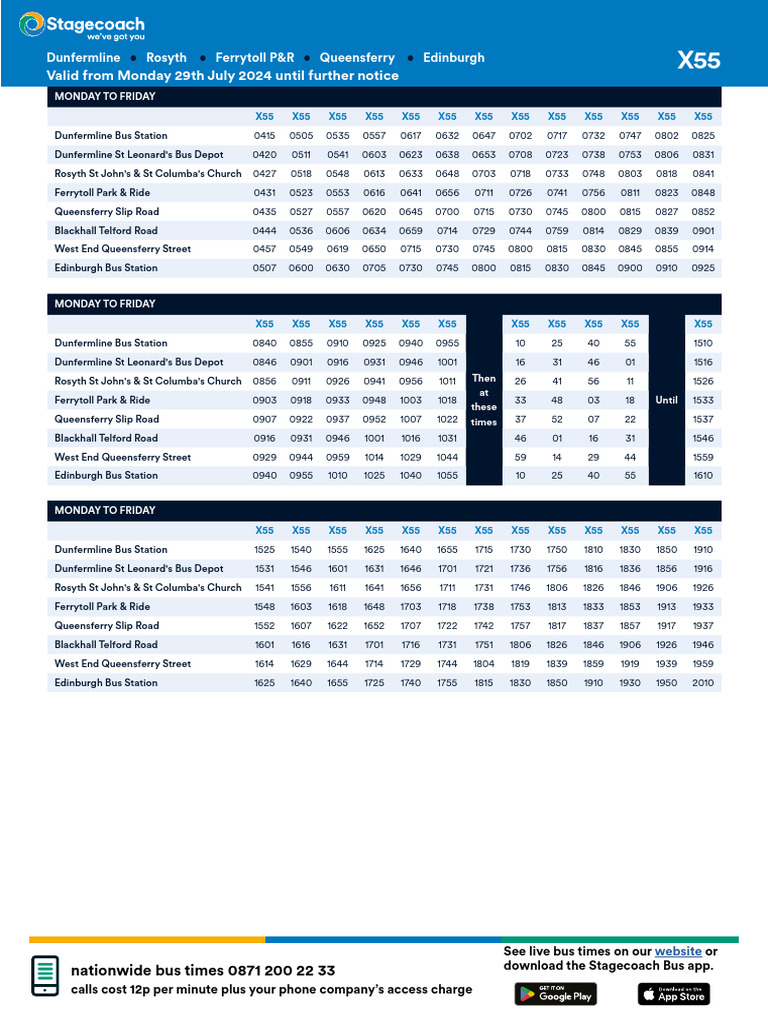 Stagecoach Buses X55 Timetable | PDF | Vehicle Technology | Commercial Vehicles