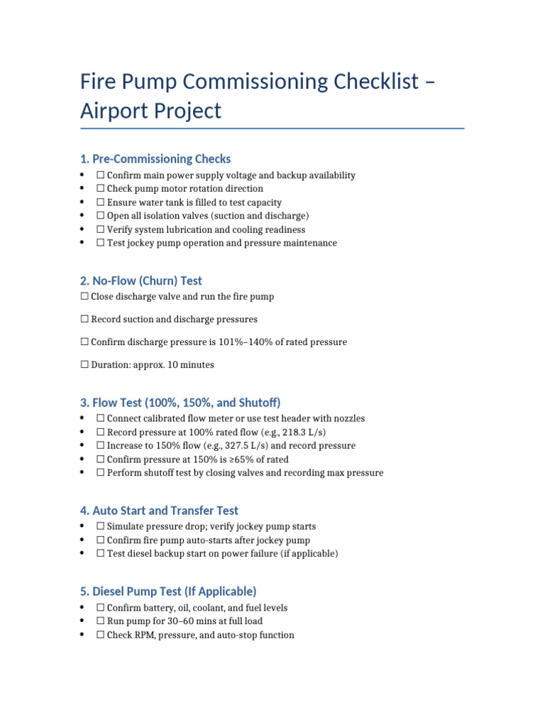 Fire Pump Commissioning Checklist | PDF