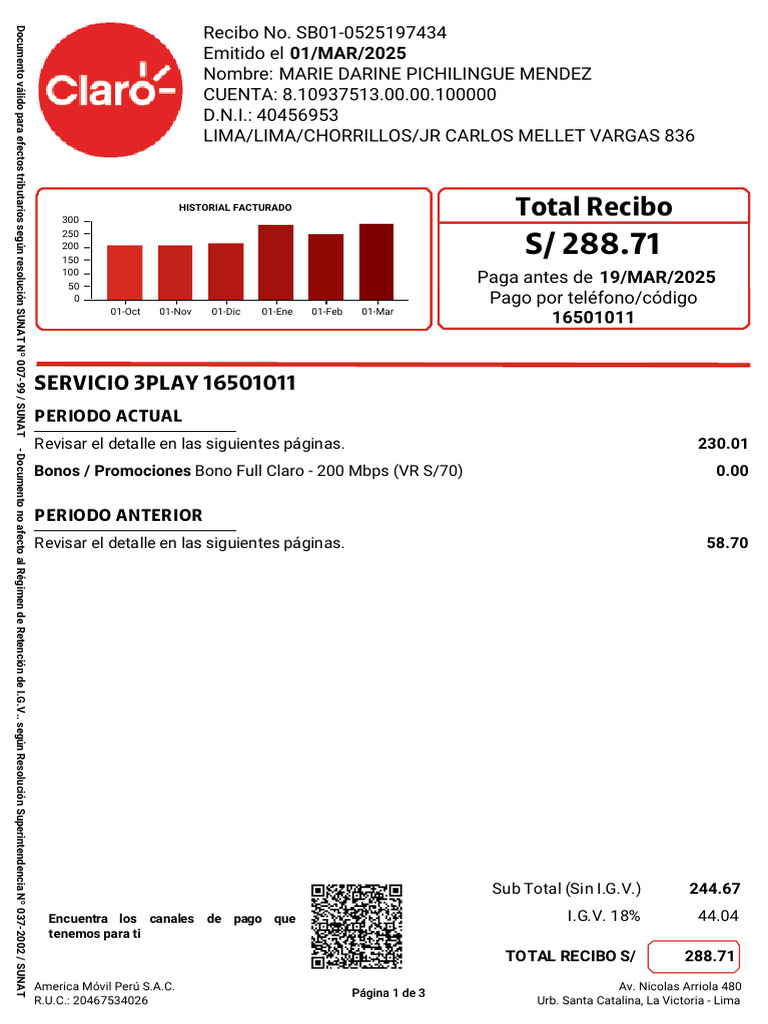 Recibo Claro: Detalles y Pagos 2025 | PDF | Tecnología de información y ...