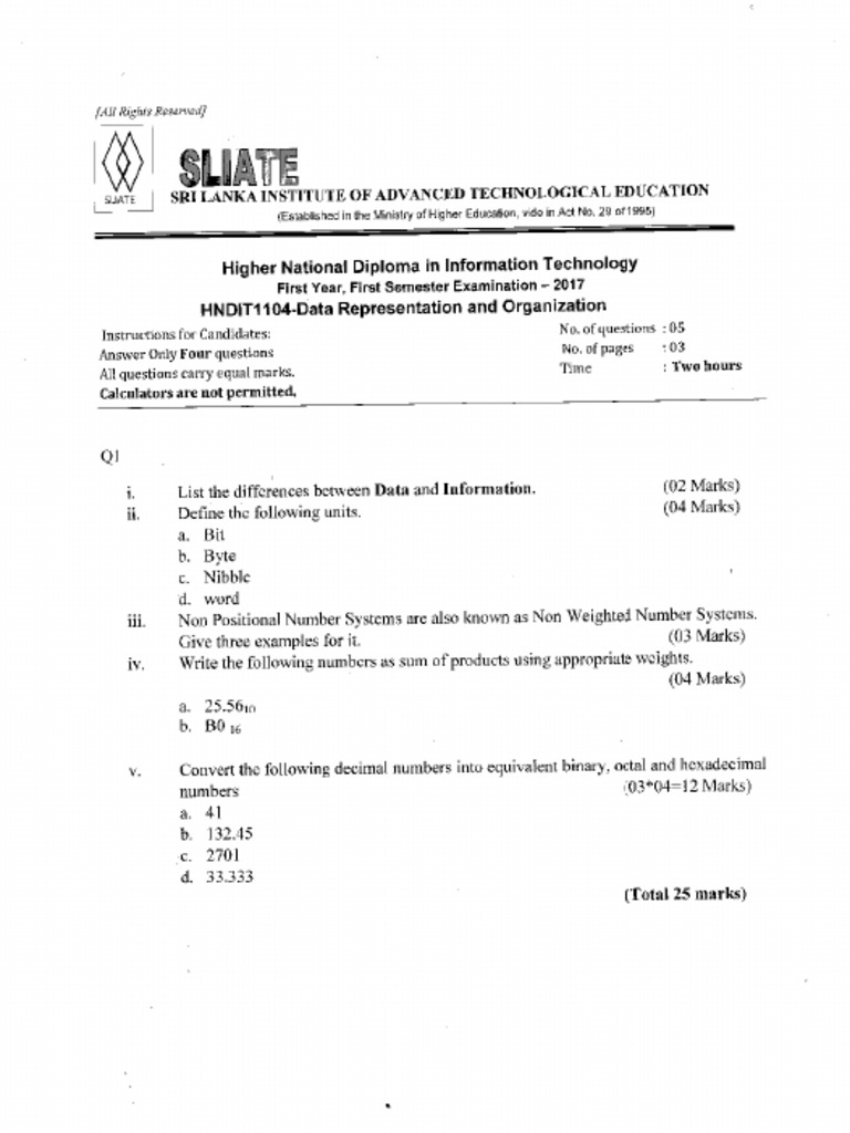IT1 2017 Data Representation and Organization | PDF