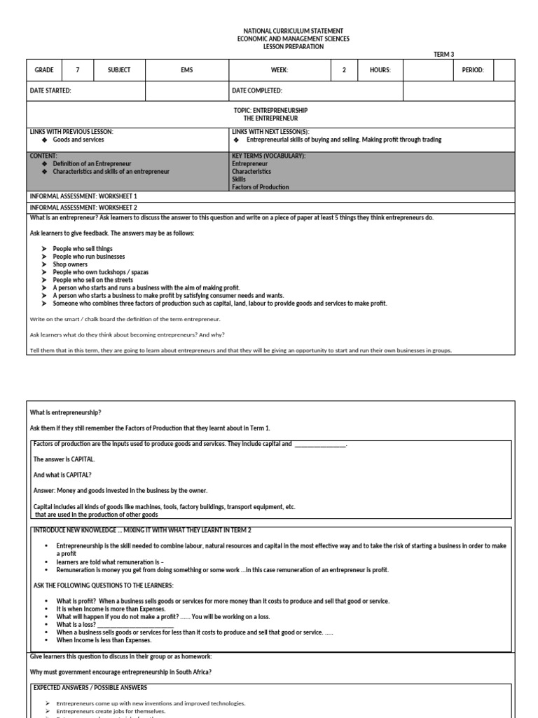 Understanding Entrepreneurship for Grade 7 | PDF | Entrepreneurship ...