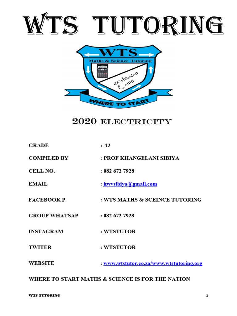 Grade 12 Electricity Study Guide | PDF | Electric Field | Voltage