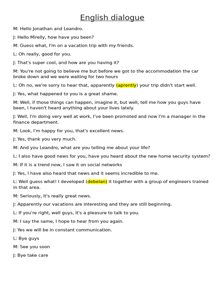 Vacation Trip Conversation in English | PDF