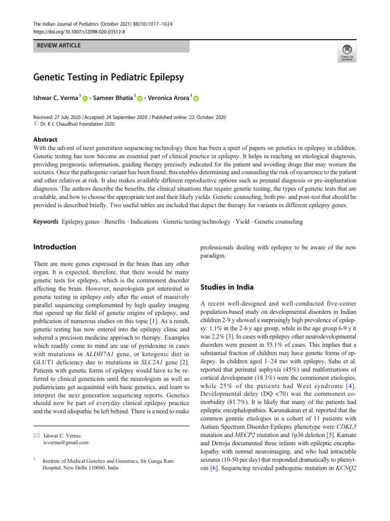 Genetic Testing for Pediatric Epilepsy | PDF | Epilepsy | Genetic Testing