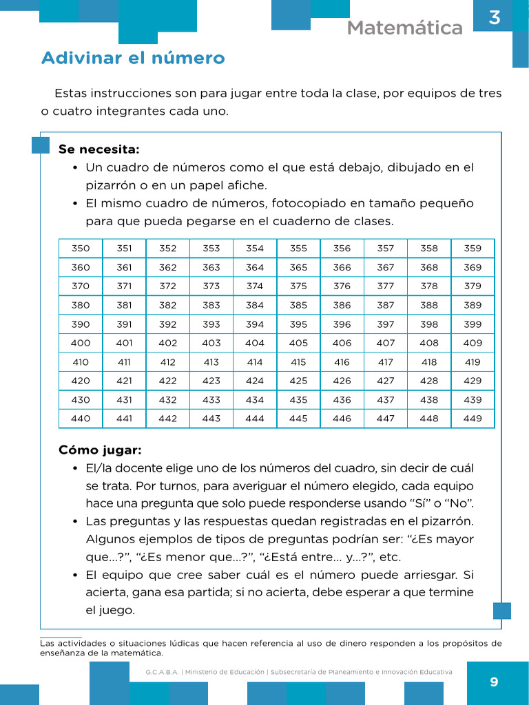 Juego de Adivinanza Numérica en Clase | PDF