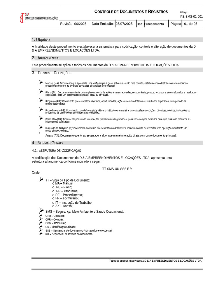 Pe-sms-01-001 - Procedimento de Controle de Documentos e Registros | PDF | Tempo