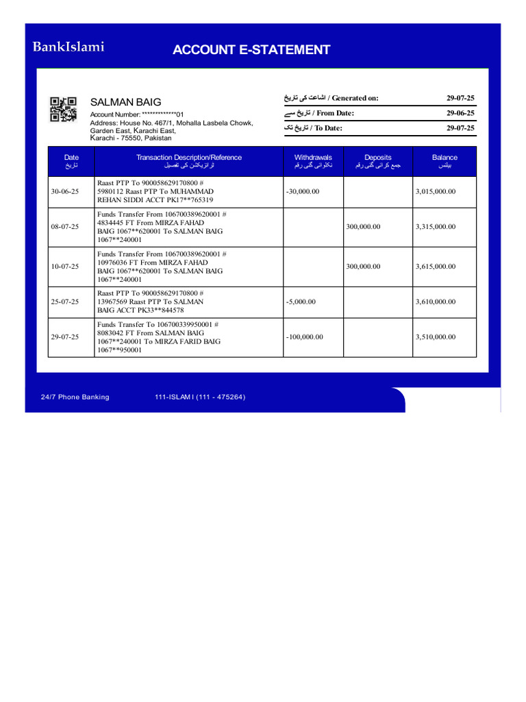 July 2025 Bank Statement Summary | PDF