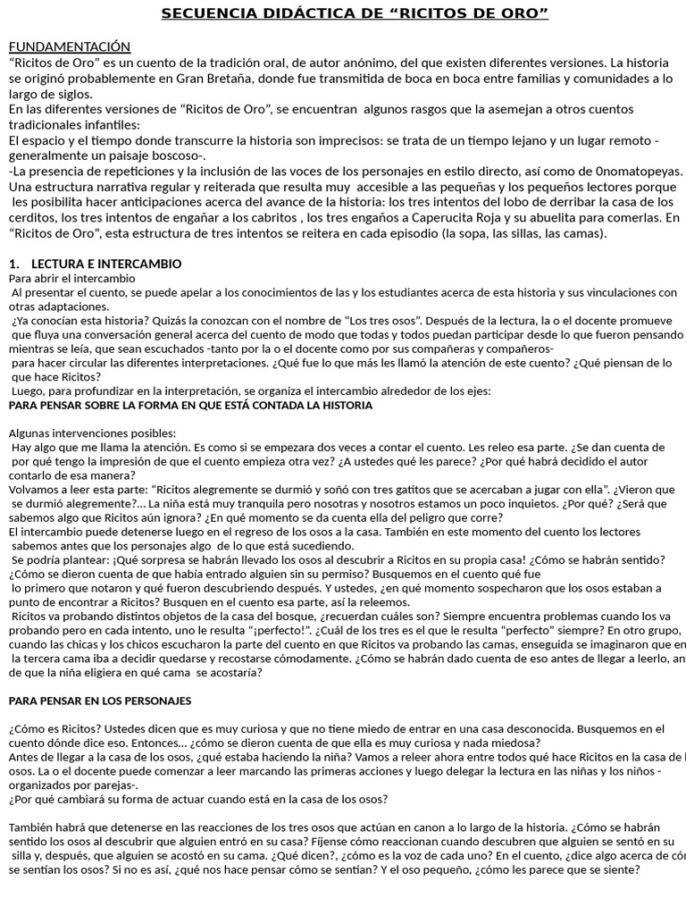 Secuencia Didáctica: Ricitos de Oro | PDF | Osos