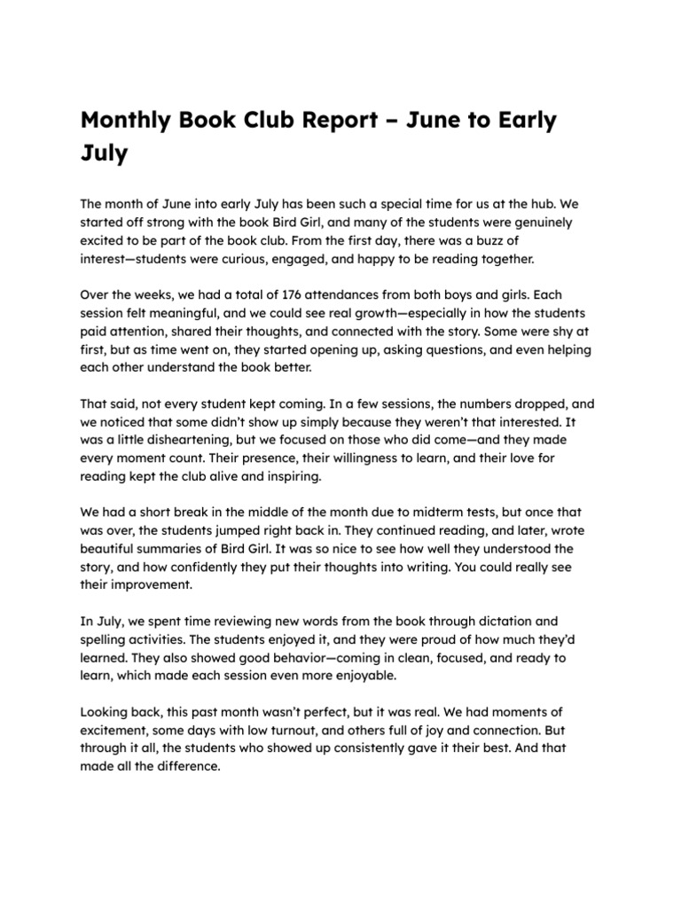 Book Club June Report | PDF