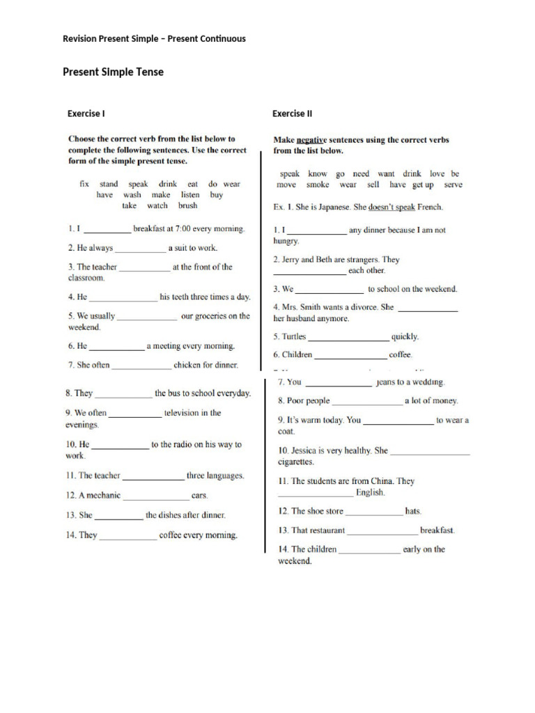 Revision Present Simple - Present Continuous | PDF