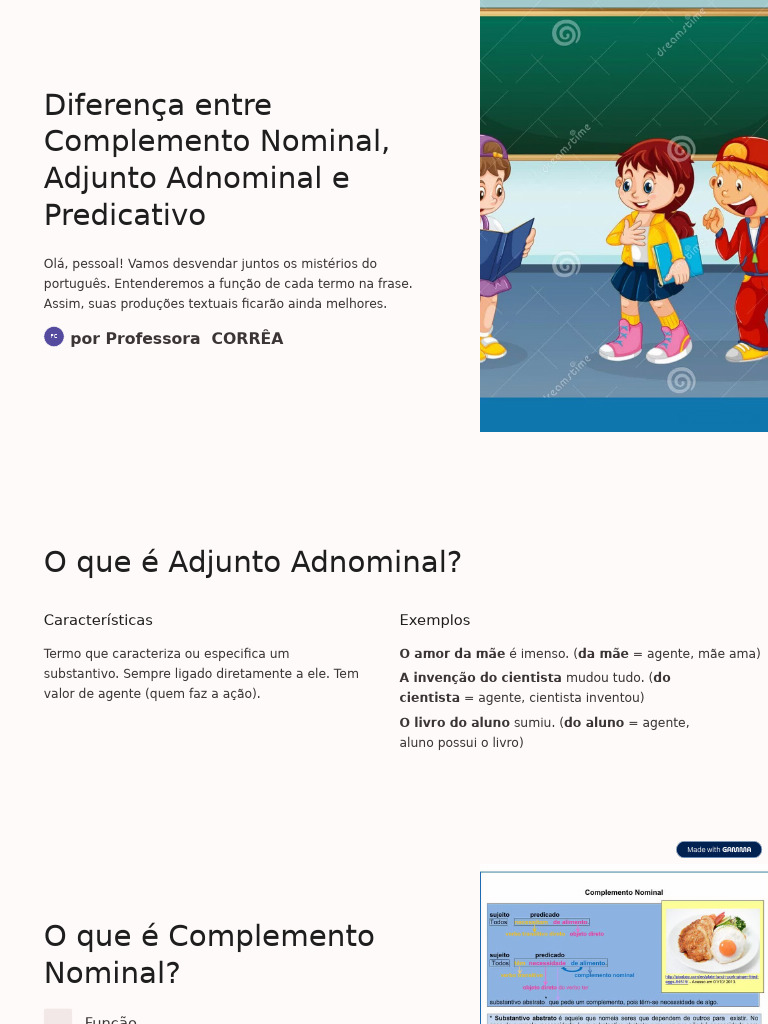 Diferenças: Complemento, Adjunto e Predicativo | PDF | Substantivo ...
