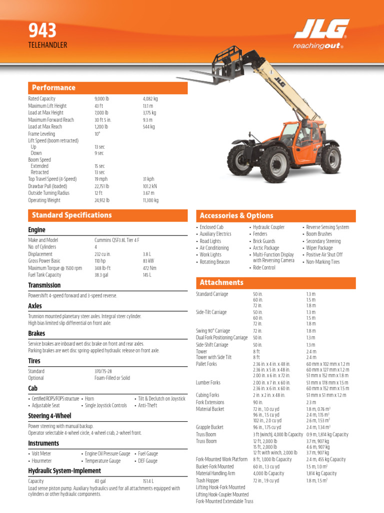 Ficha Tecnica Telehandler 943 | PDF | Vehicles | Motor Vehicle