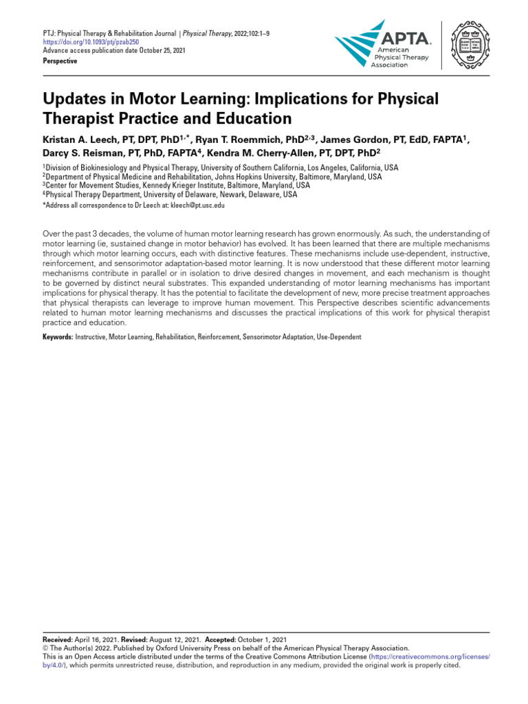 Motor Learning Advances for Therapists | PDF | Learning | Physical Therapy