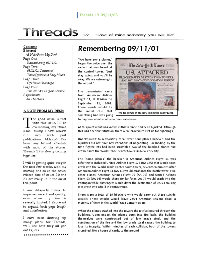 Threads 1.9 | PDF | September 11 Attacks | American Airlines Flight 11