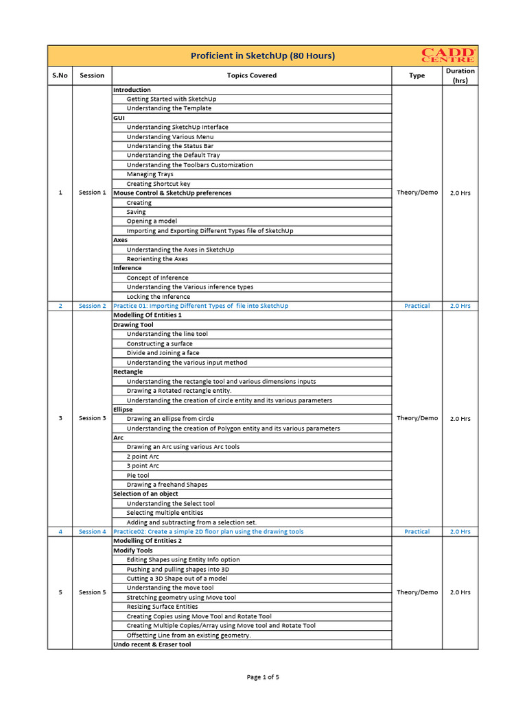 Proficient in SketchUp Syllabus | PDF | Page Layout | Texture Mapping