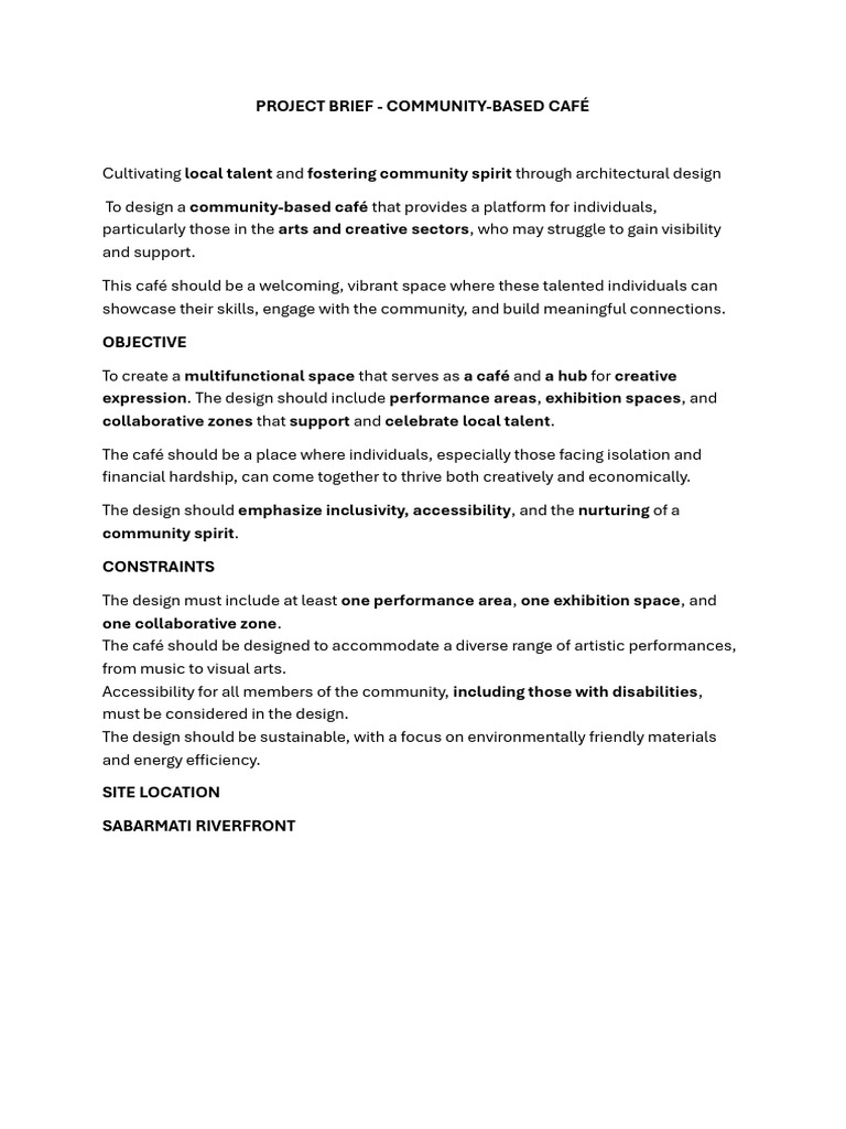 Community Café Design Project Brief | PDF