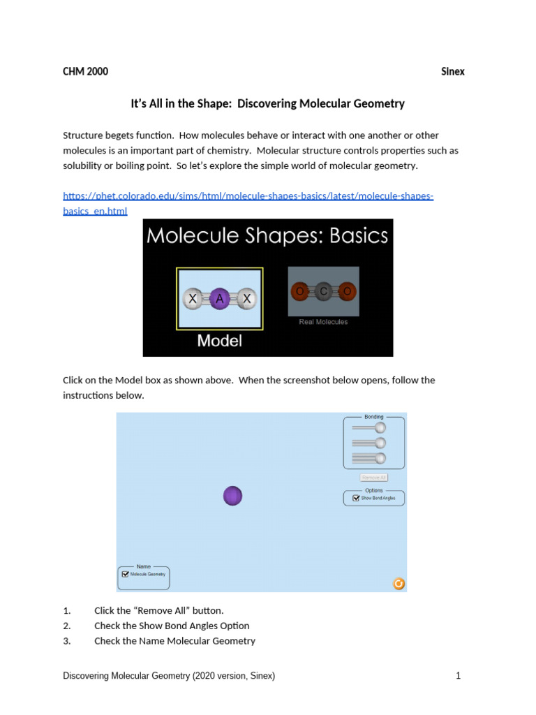 Exploring Molecular Geometry with PHET | PDF | Molecules | Chemical Bond