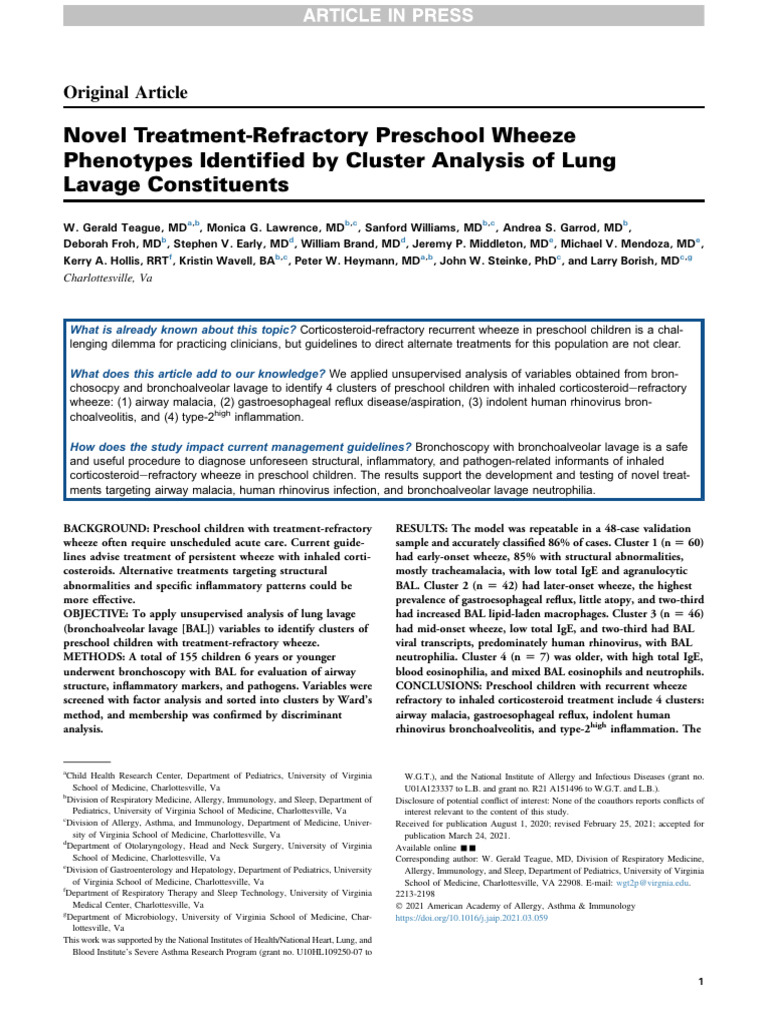 Preschool Wheeze Phenotypes Identified | PDF | Asthma | Allergy