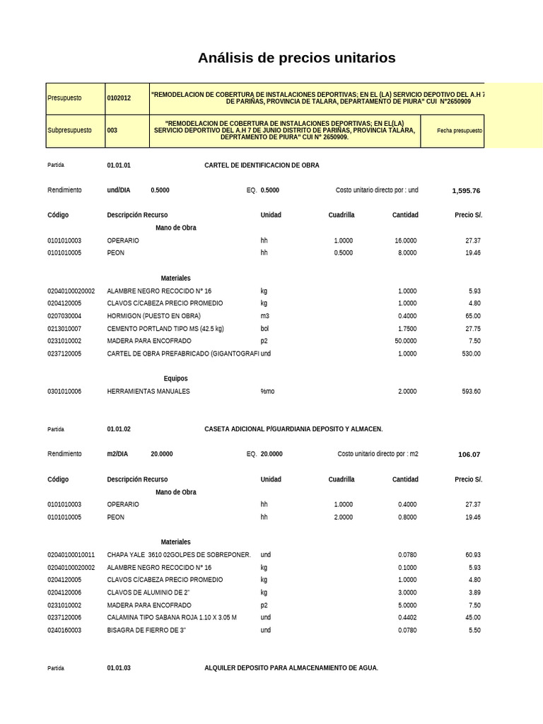 6.01. - Analisissubpresupuestovarios COLISEO CON ARCO TECHO | PDF ...