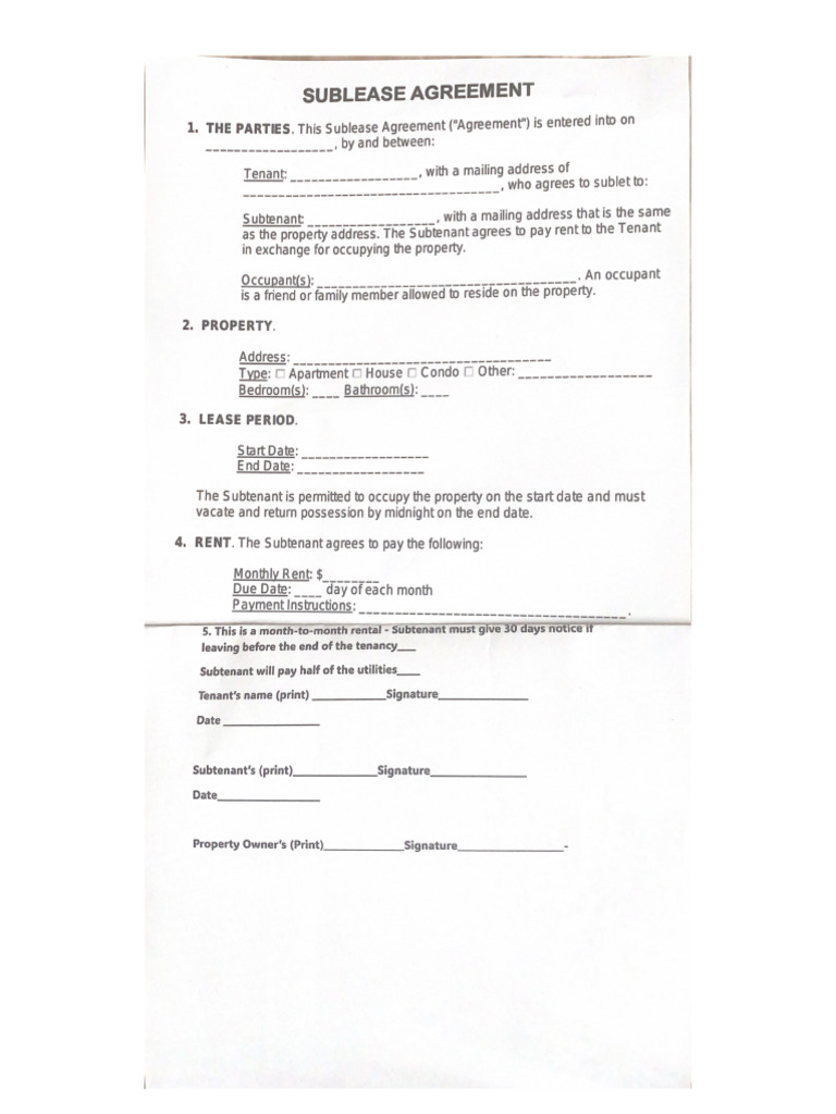 Open Sublease Blank | PDF