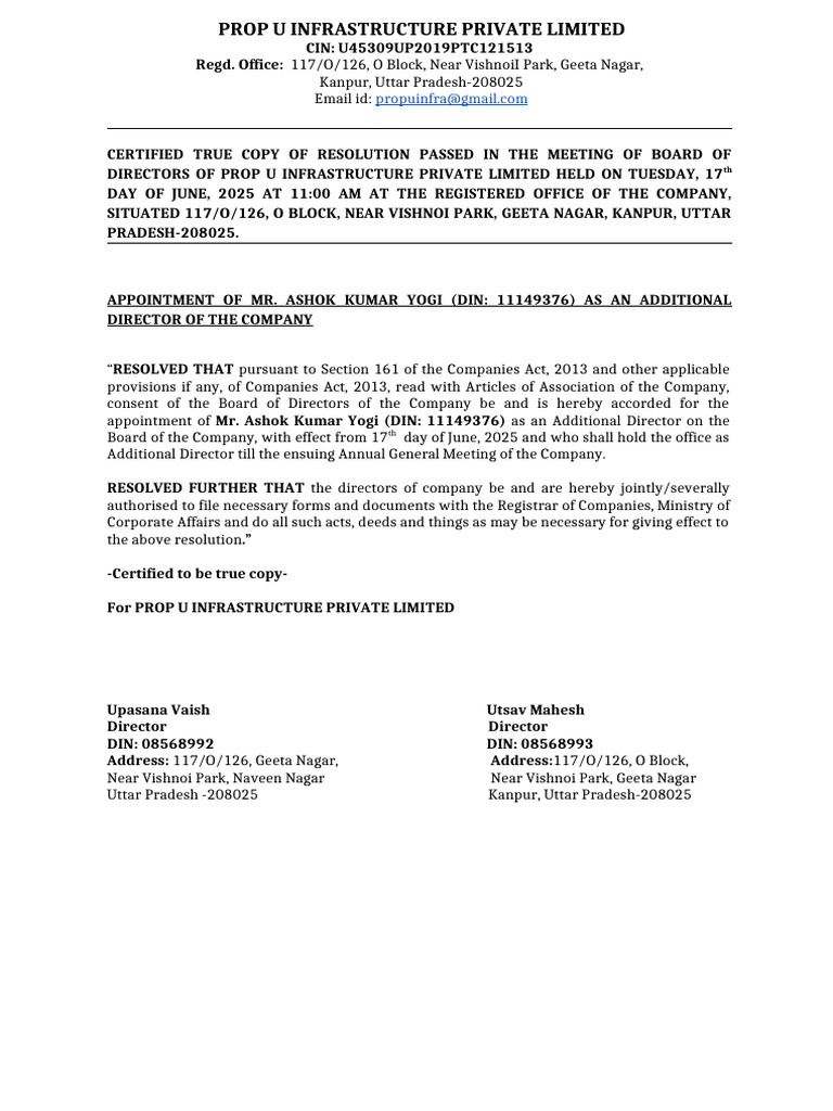 CTC Board Resolution Ashok | PDF