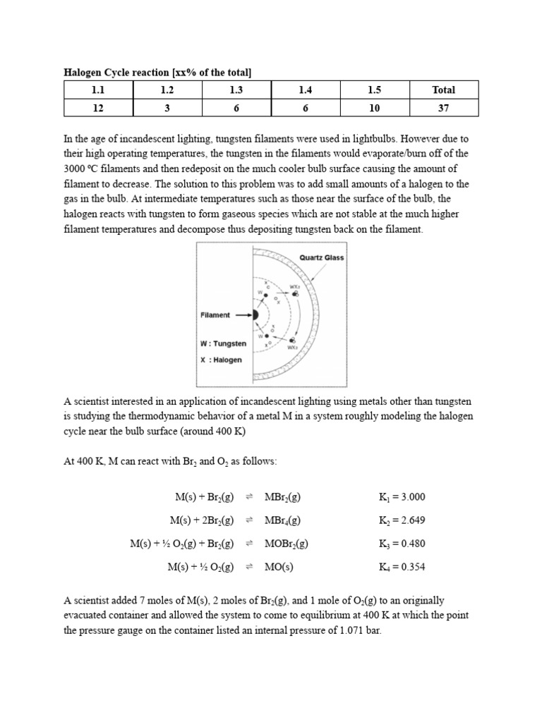 Halogen Cycle Reaction and Gas Equilibrium | PDF | Incandescent Light ...