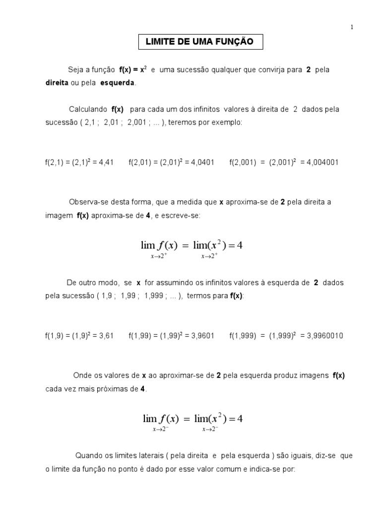 Limite de Uma Função | PDF | Métodos e Materiais de Ensino