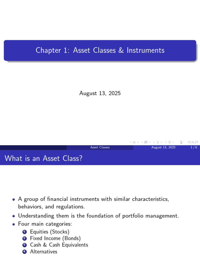 Summary Slides - Asset Classes and Instruments | PDF | Financial Risk ...