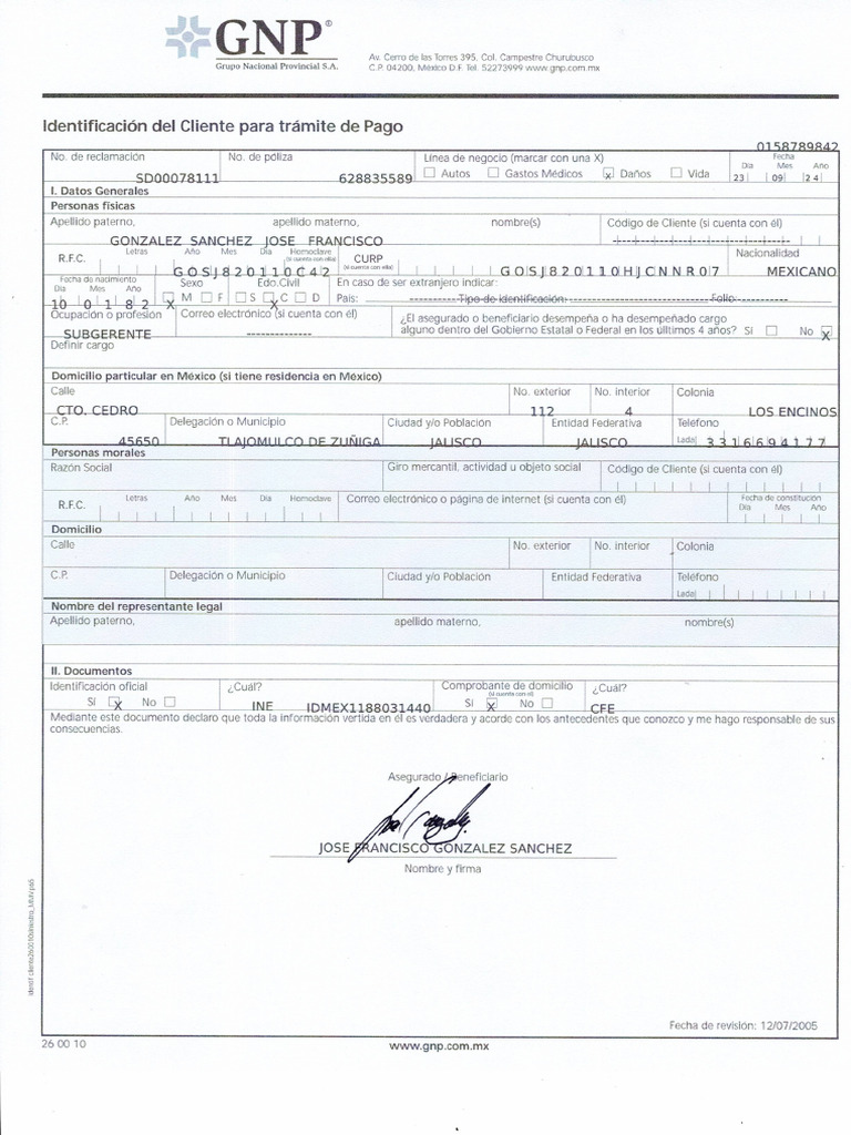 Formato de Identificacion Del Cliente | PDF