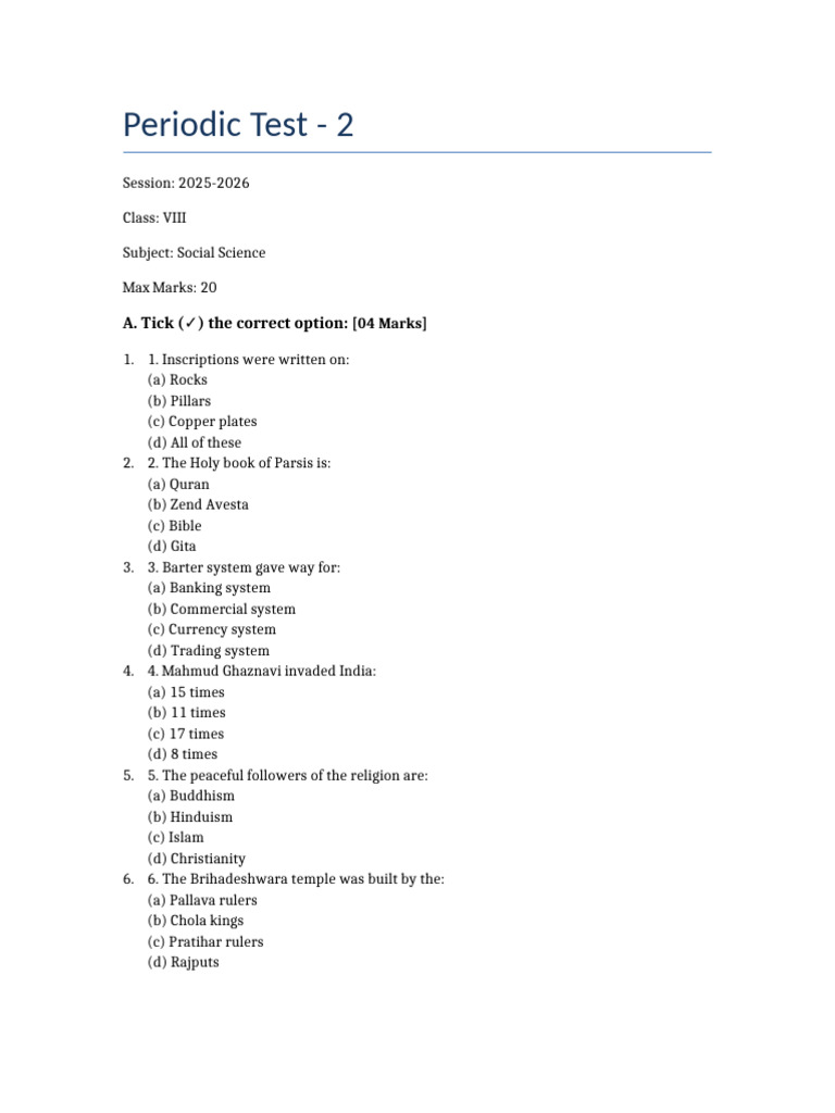 Periodic Test Social Science Class VIII | PDF | Atmosphere Of Earth ...