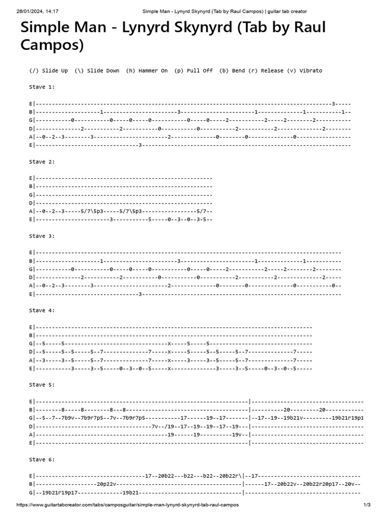 Simple Man - Lynyrd Skynyrd (Tab by Raul Campos) | PDF | Songs Written ...