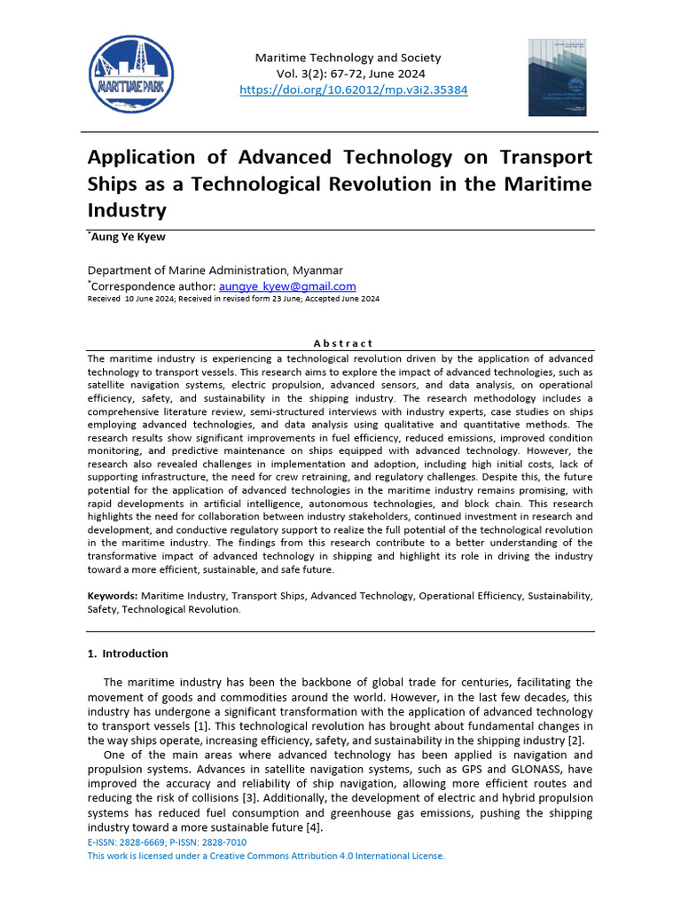NE Application of Advanced Technology On Transport SH | PDF | Ships ...